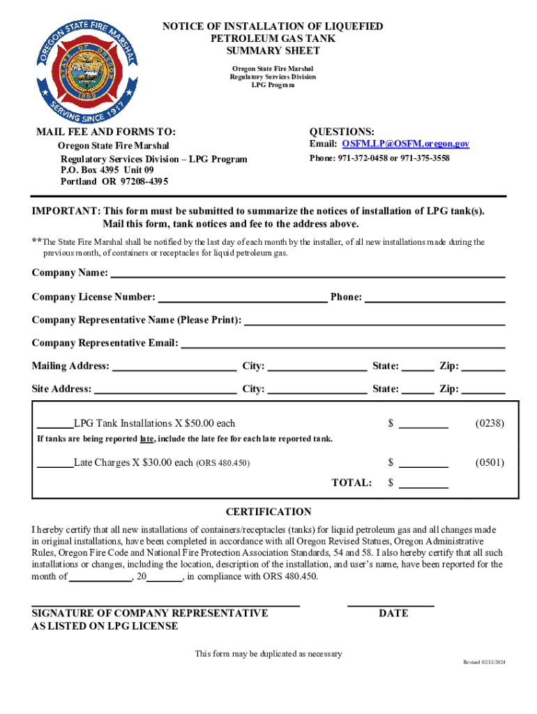 Fillable Online notice of installation of liquefied petroleum gas tank ...