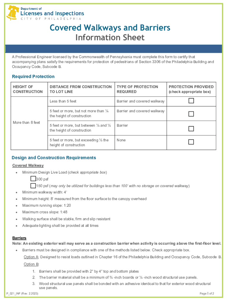 Fillable Online Covered Walkways and Barriers Information Sheet Fax ...