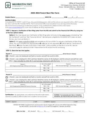 Fillable Online 2023-2024 Parent Non-Filer Form Fax Email Print - pdfFiller