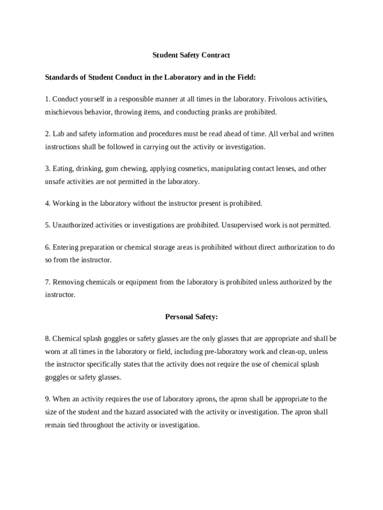Science Lab Safety Contract.pdf Doc Template | pdfFiller