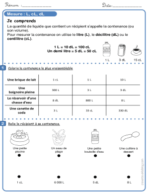 Remplissable En Ligne Les mesures de contenance (L, dL et cL) : cours ...
