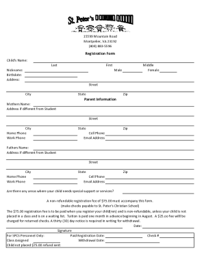 Fillable Online Parent Information Registration Form Fax Email Print ...