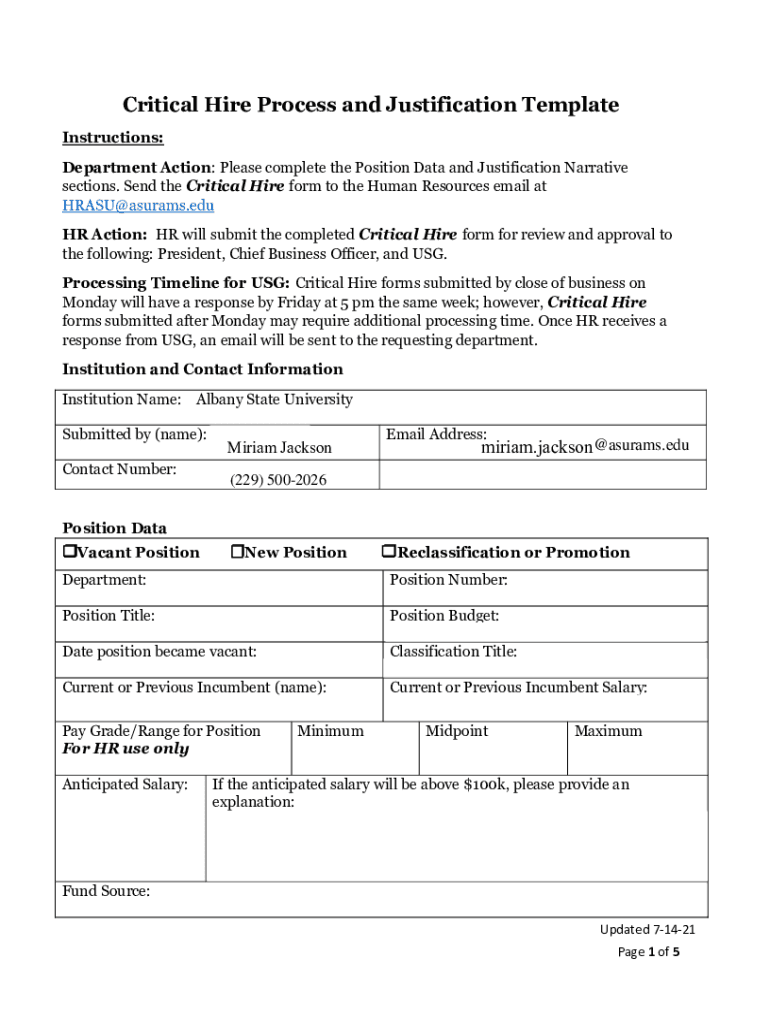 Fillable Online Department Action: Please complete the Position Data ...