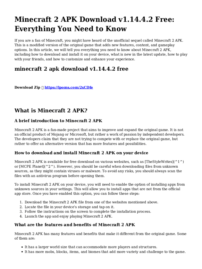 Minecraft 2 Apk Download V1 14 4 2 - Fill Online, Printable, Fillable ...