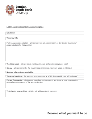 apprenticeship vacancy Doc Template | pdfFiller