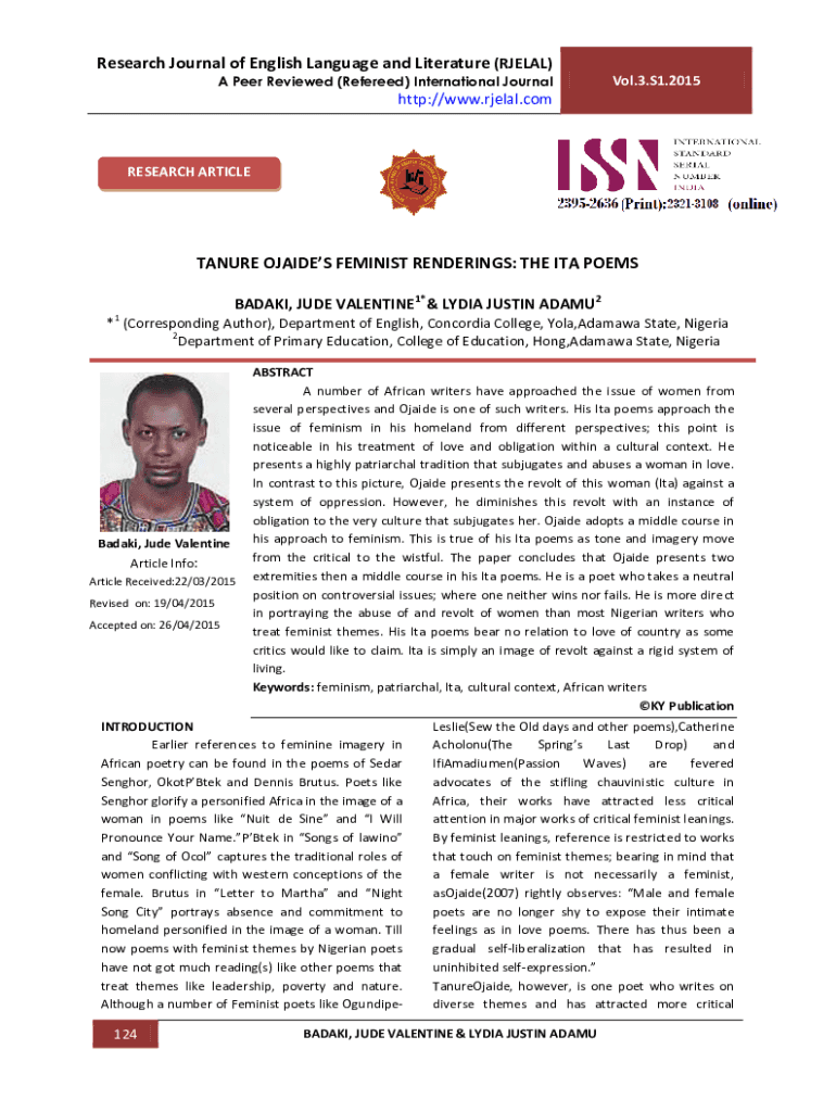 Fillable Online tanure ojaide's feminist renderings: the ita poems Fax ...