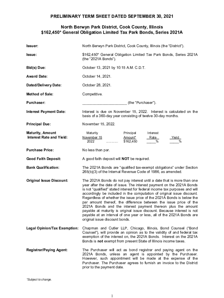 Fillable Online PRELIMINARY TERM SHEET DATED SEPTEMBER ... Fax Email ...