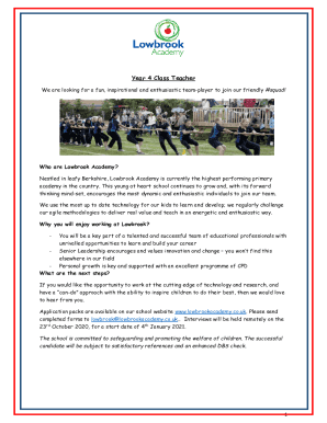 Fillable Online Year 4 Class Teacher Application Form ... Fax Email ...