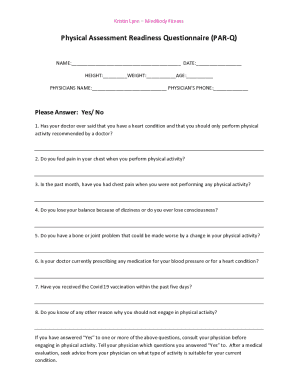 Fillable Online Physical Assessment Readiness Questionnaire (PAR-Q) Fax ...