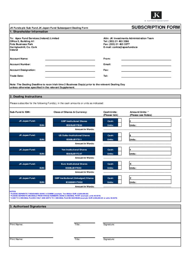Fillable Online jkim co Fillable Online jkim co JK FUNDS PLC (the FOR INSTITUTIONS ... Fax Email ...
