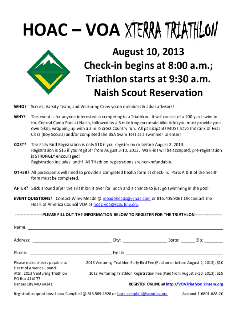 Fillable Online 2013 Venturing Xterra Triathlon Registration Form Fax ...