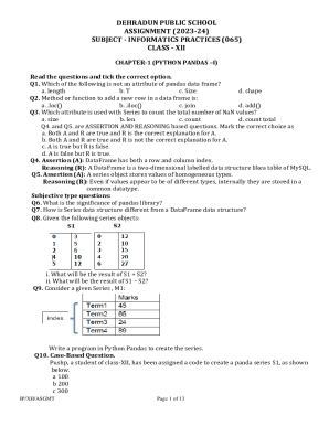 Fillable Online CLASS XII INFORMATICS PRACTICES NEW (065) SAMPLE ... Fax Email Print - pdfFiller