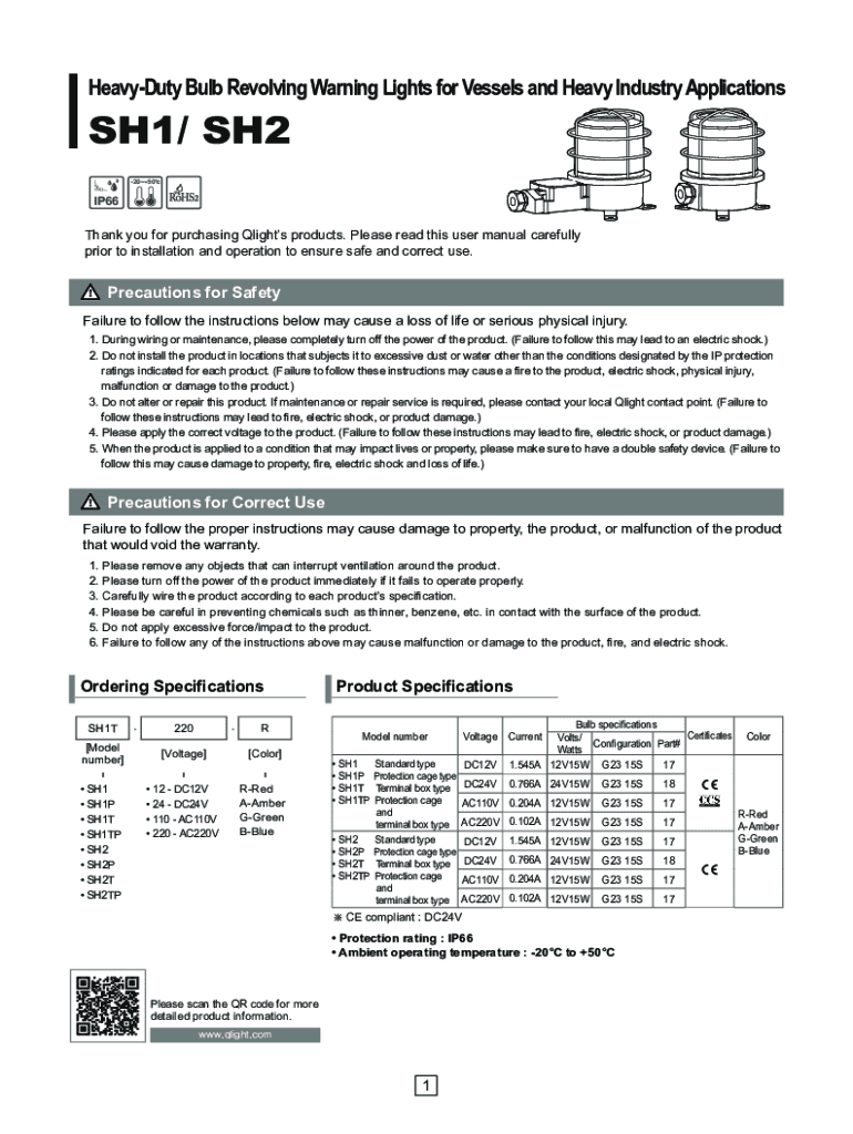 Fillable Online SH Series, 125150 vessel/heavy duty Warning light ... Fax Email Print - pdfFiller