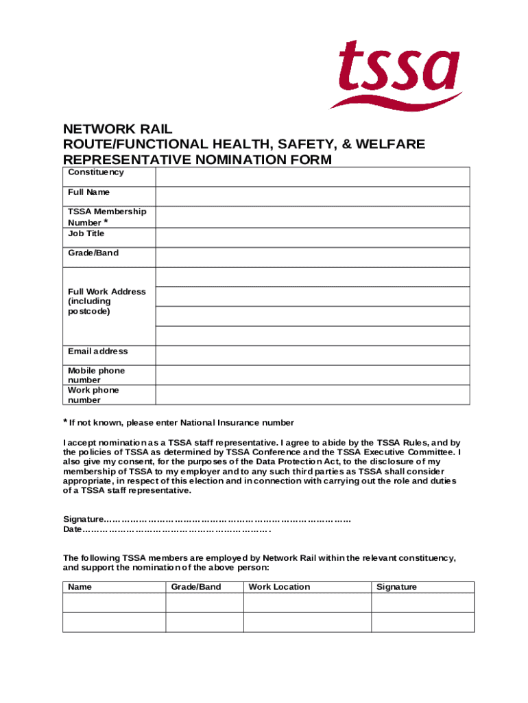 ROUTE/FUNCTIONAL HEALTH, SAFETY, & WELFARE REPRESENTATIVE NOMINATION ...