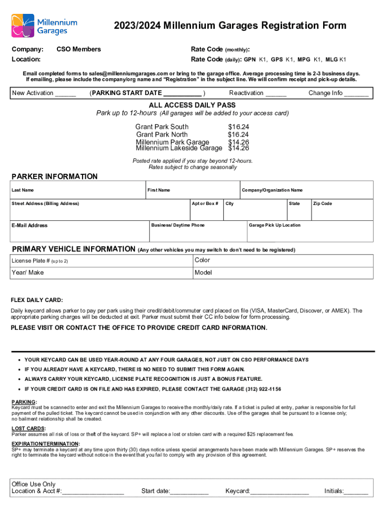 Fillable Online 2022/2023 Millennium Garages Registration Form Fax ...