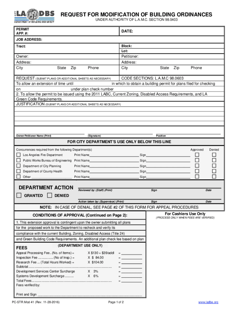 Fillable Online Request for Modification of Building Ordinances ...