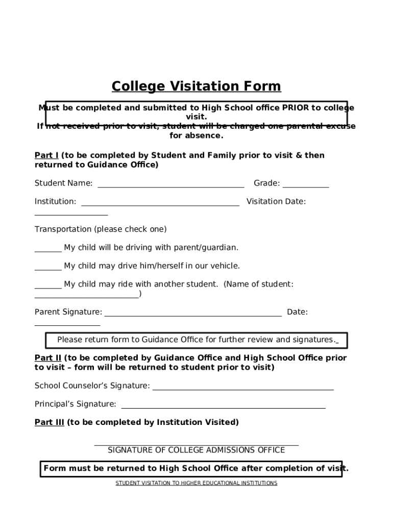 COLLEGE VISITATION Part ONE Doc Template | pdfFiller