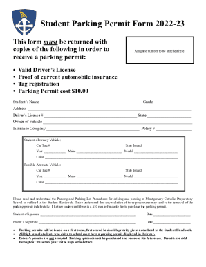 Fillable Online Student Parking Permit Form 2022-23 Fax Email Print - pdfFiller