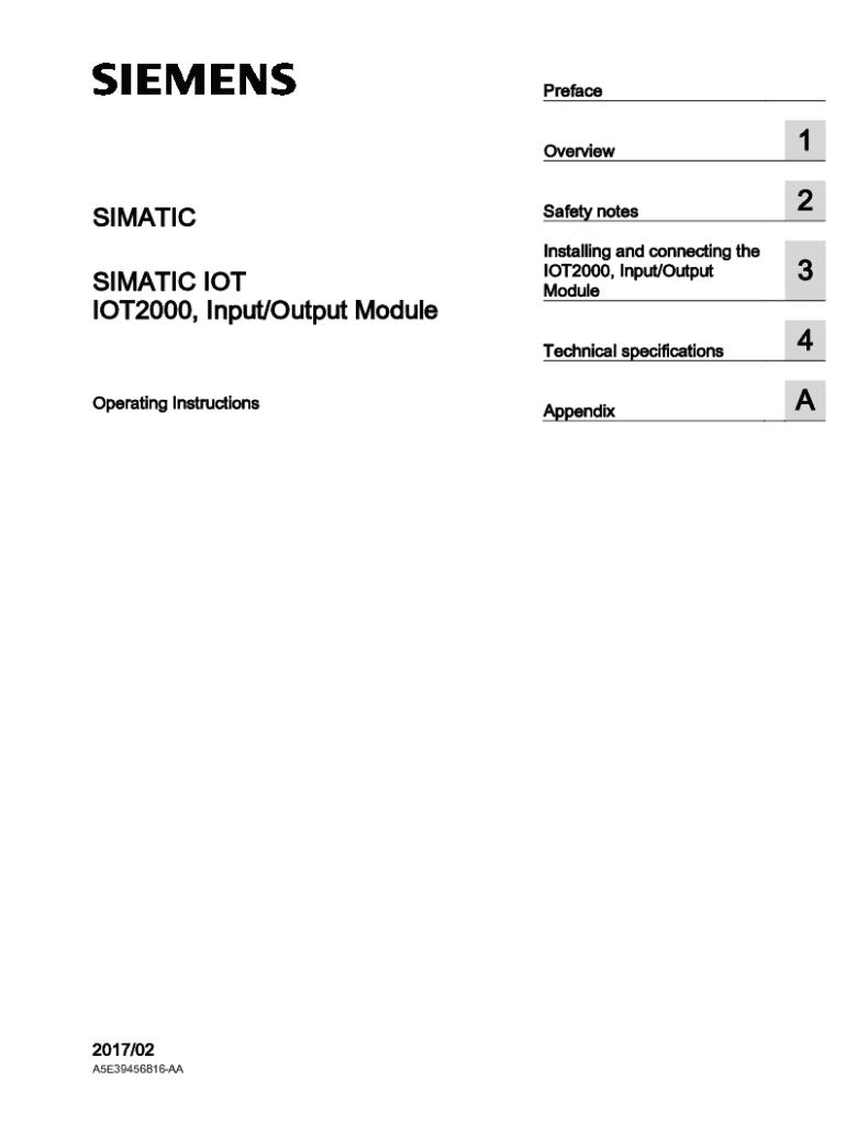 Fillable Online SIMATIC IOT2000 Input/Output Module - Industry Mall - Siemens Fax Email Print ...