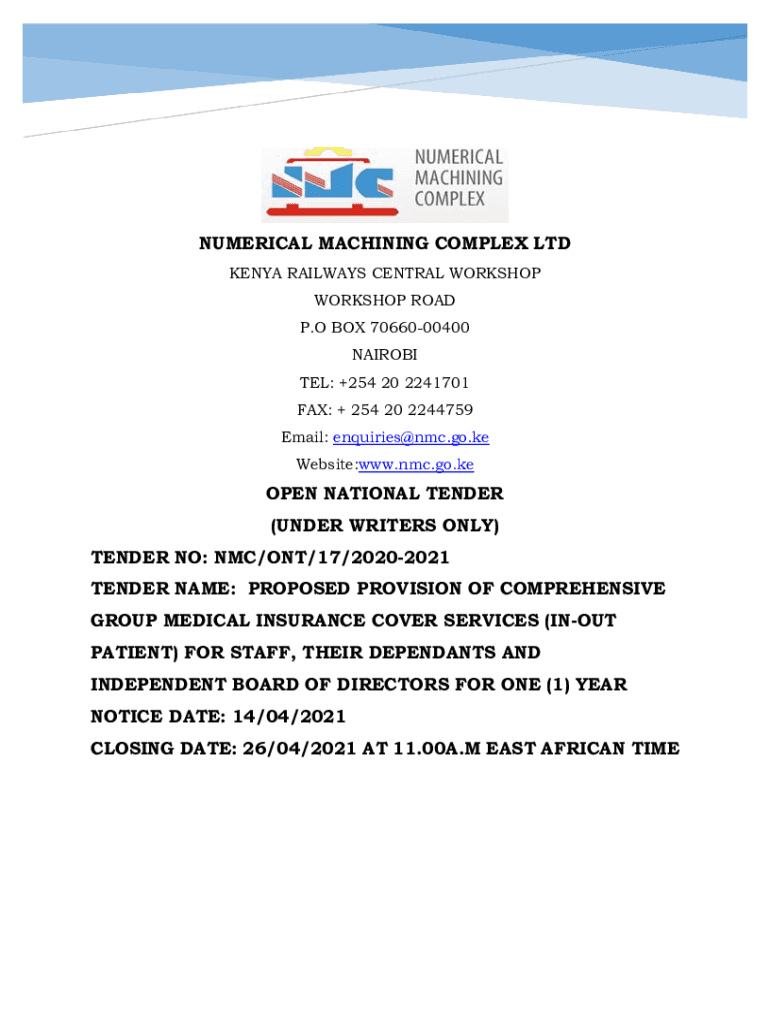 Fillable Online NUMERICAL MACHINING COMPLEX LTD TENDER NOTICE Fax Email ...