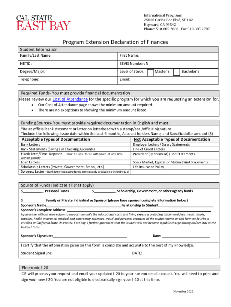 Fillable Online Request for I-20 Extension (Extension of Program) for F ...