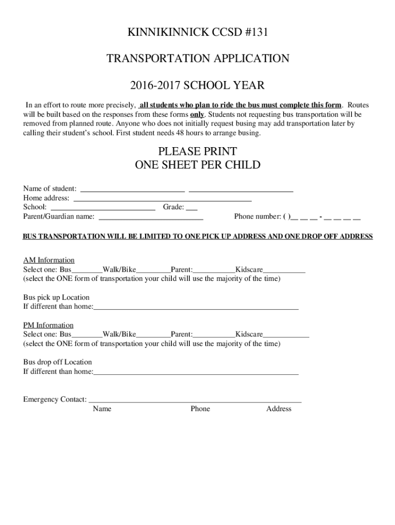 Fillable Online TRANSPORTATION APPLICATION. PowerSchool Report Fax Email Print - pdfFiller