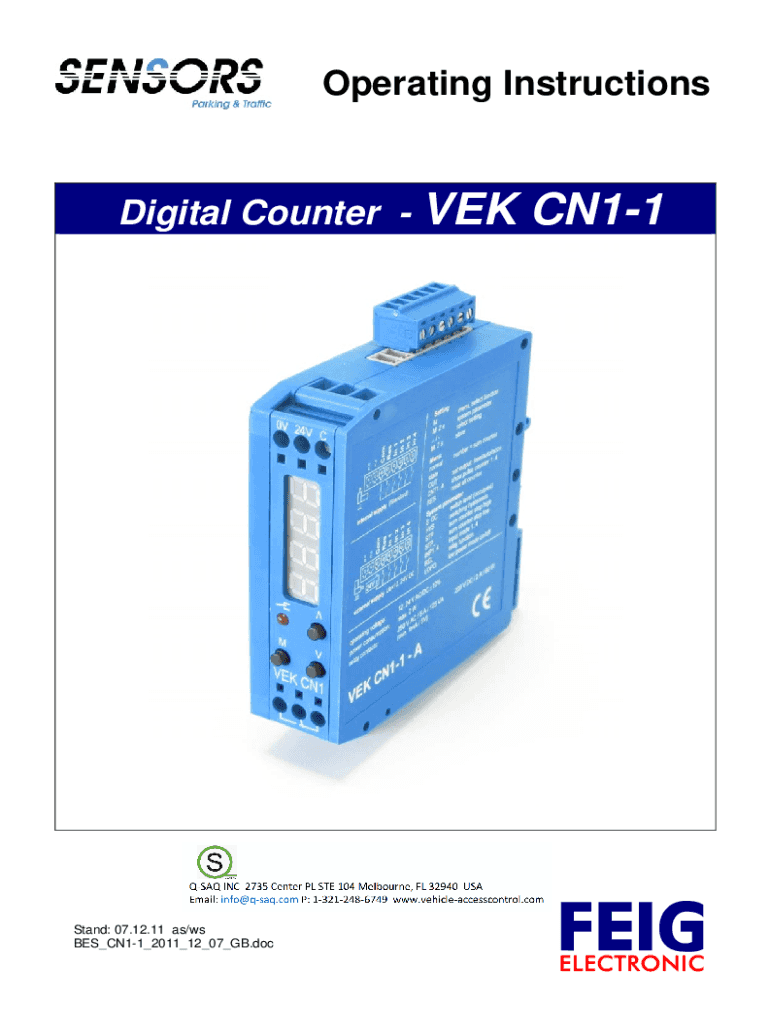 Fillable Online Operating Instructions Digital Counter - VEK CN1-1 Fax ...