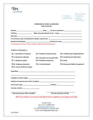 Completable En línea Hoja de Referido Fax Email Imprimir - pdfFiller