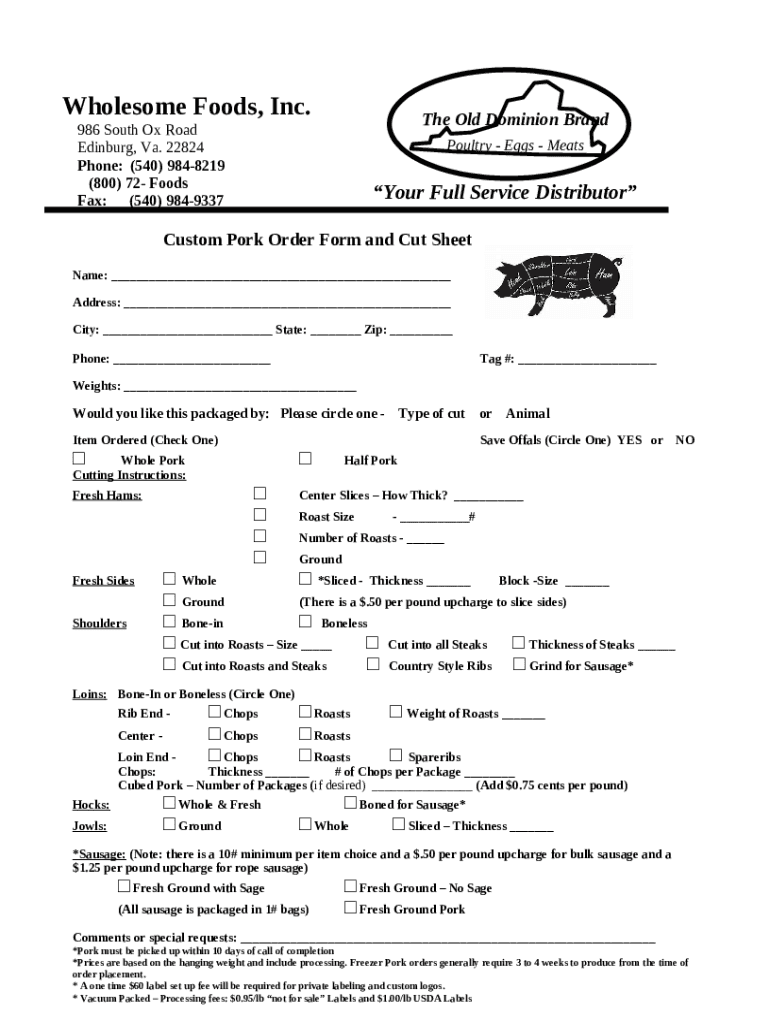 Hog Cutting Instructions Half Doc Template | pdfFiller