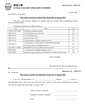 Fillable Online Post-Exam Activities & School Days from July to August ...