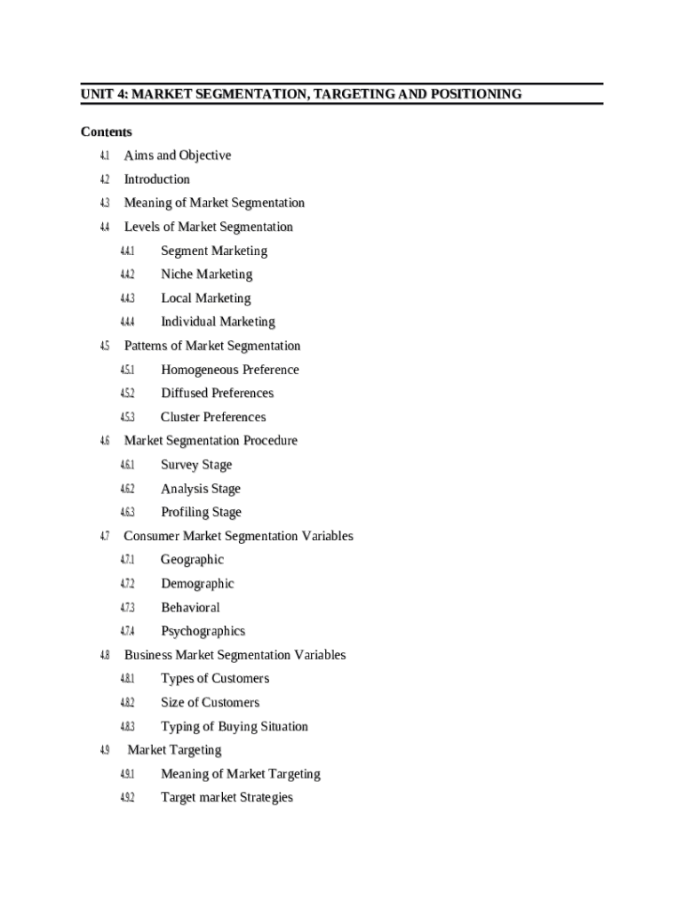 UNIT 4 Market Segmentation Targeting and Positioning ... Doc Template | pdfFiller