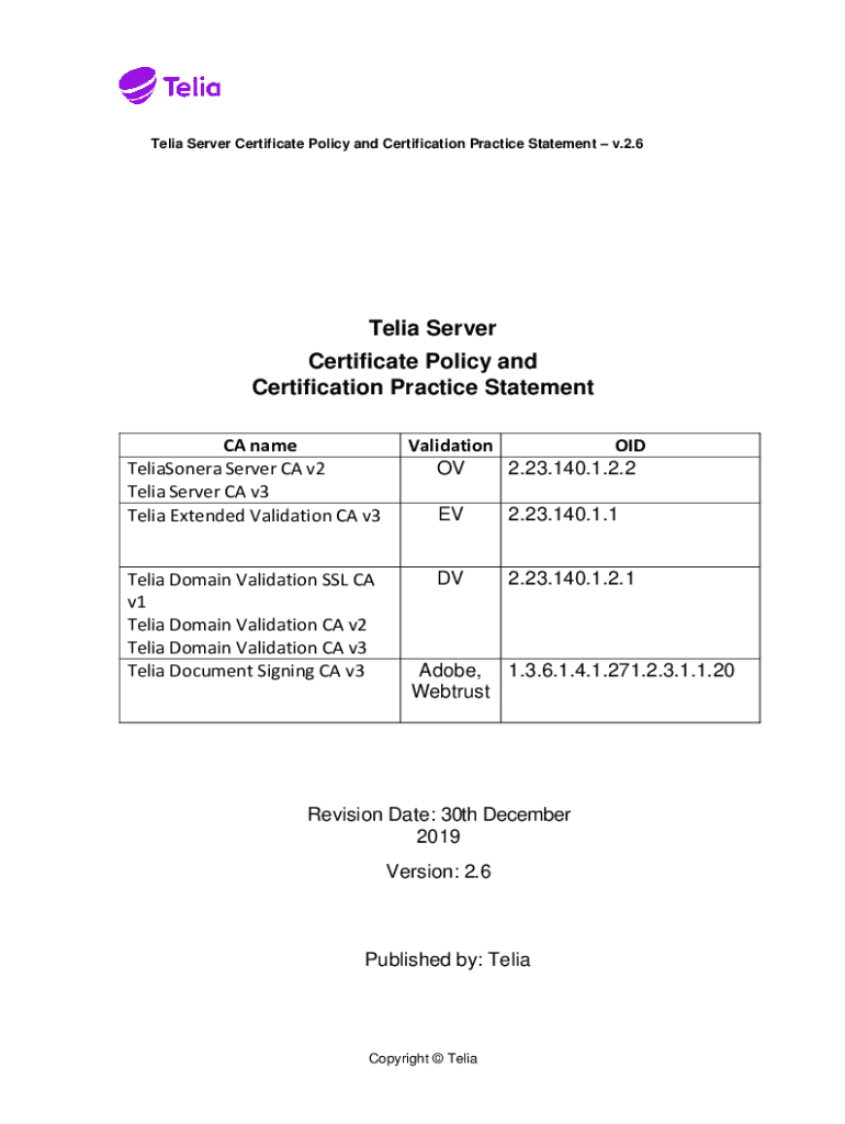 Fillable Online Telia CA Server Certificate CP & CPS Fax Email Print - pdfFiller