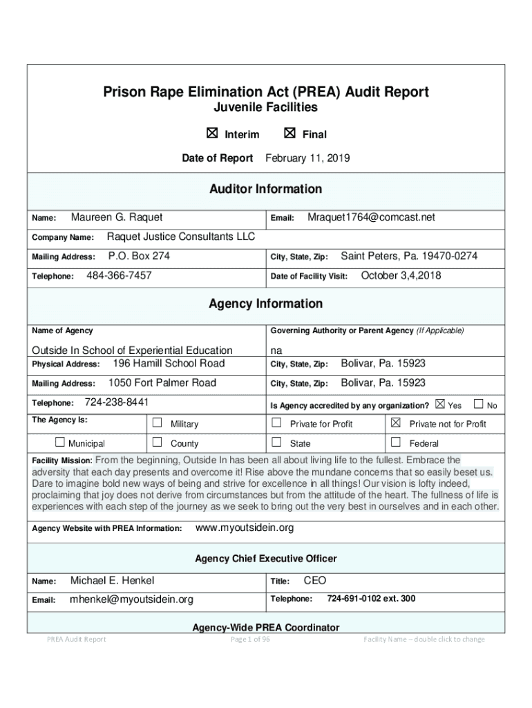 Fillable Online Prison Rape Elimination Act (PREA) Audit ReportNJ.gov Fax Email Print - pdfFiller