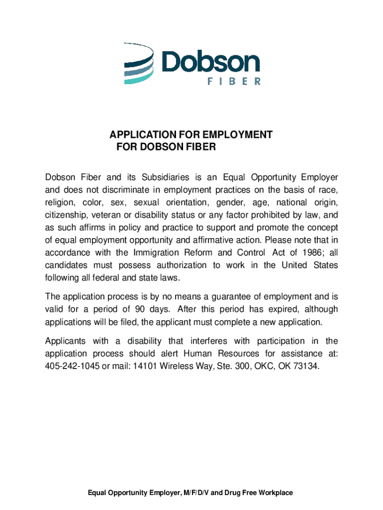 Fillable Online application for employment for dobson fiber Fax Email ...