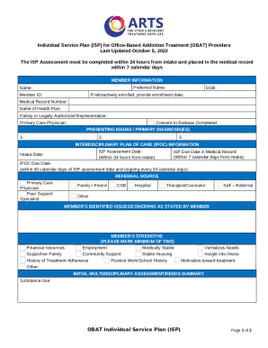 Preferred OBAT Individual Service Plan (ISP) Doc Template | pdfFiller