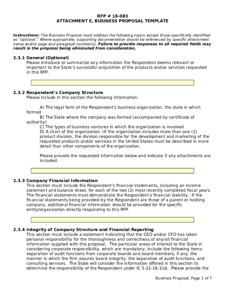 Instructions: The Business Proposal must address the following topics except those specifically ...