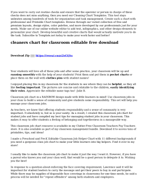 Fillable Online Cleaners Chart For Classroom Editable Free Download Fax ...