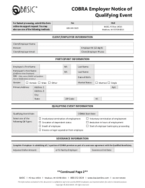 Fillable Online COBRA - Notice of Qualifying Event Form Fax Email Print ...