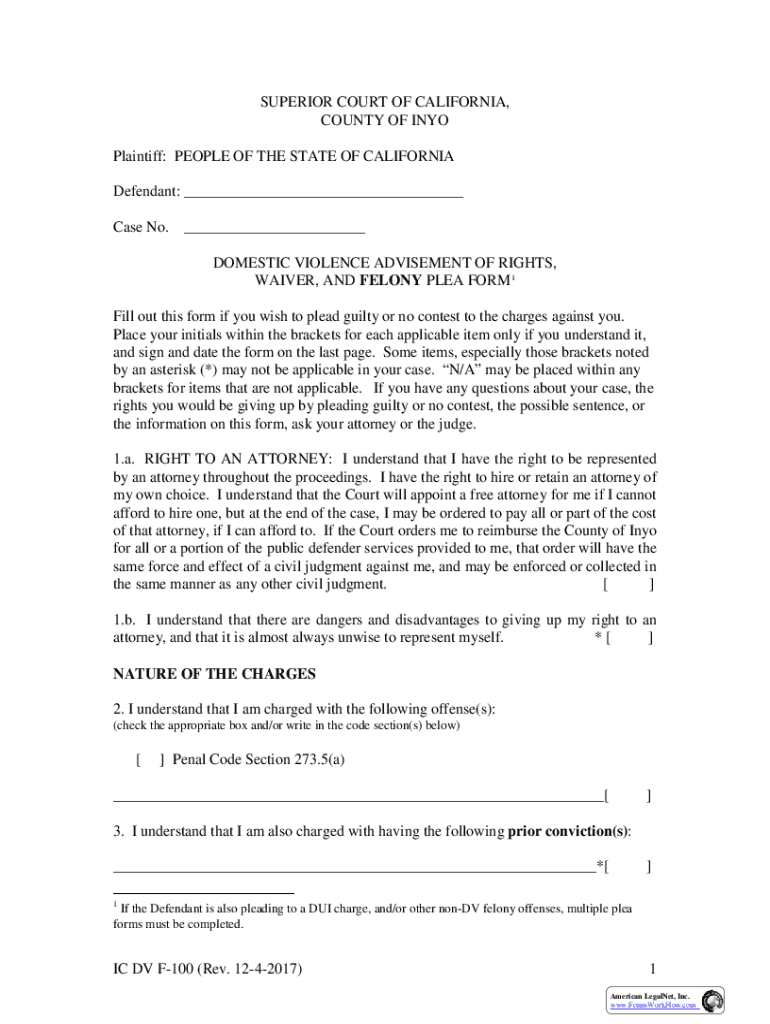 Fillable Online Domestic Violence Advisement Of Rights Waiver And ...