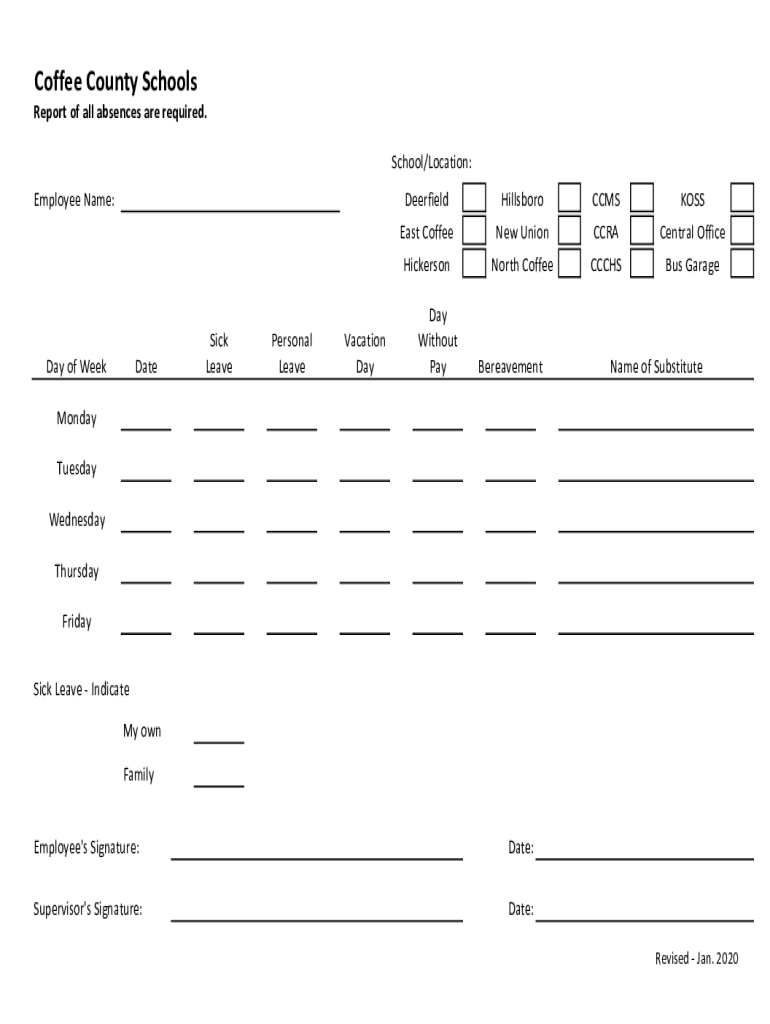 Fillable Online Staff Absence Form.xlsx Fax Email Print - pdfFiller