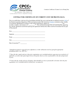 Fillable Online CONTRACTOR CERTIFICATE OF CURRENT COST OR ... Fax Email ...