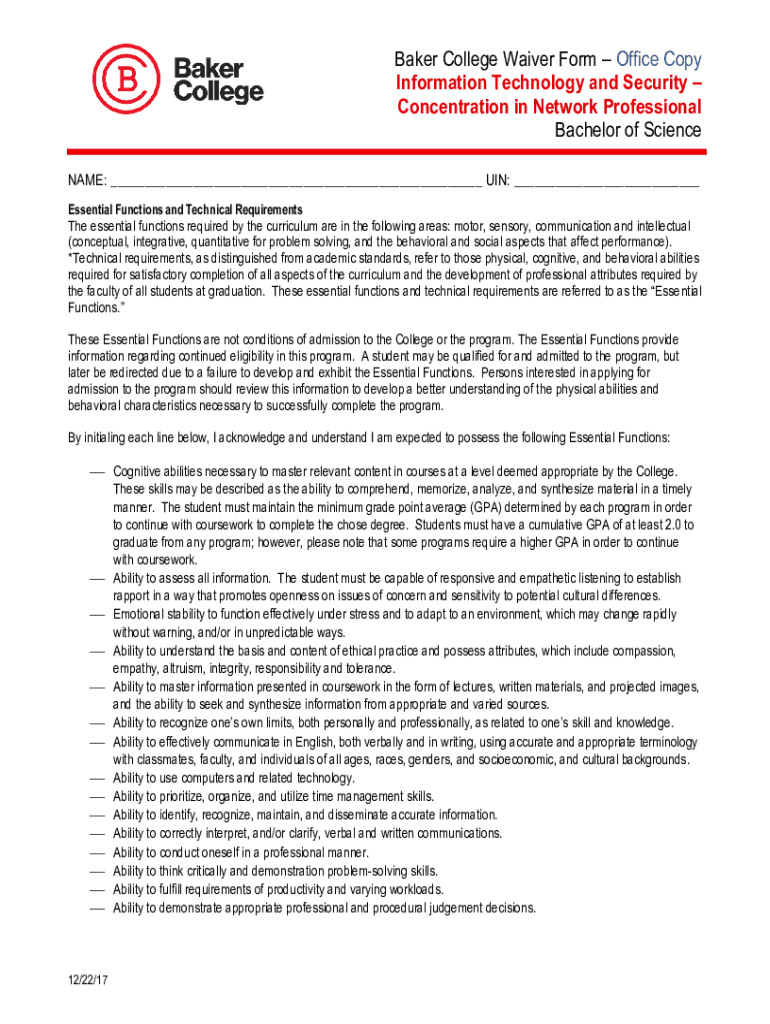 Fillable Online Baker College Waiver Form Fax Email Print - pdfFiller