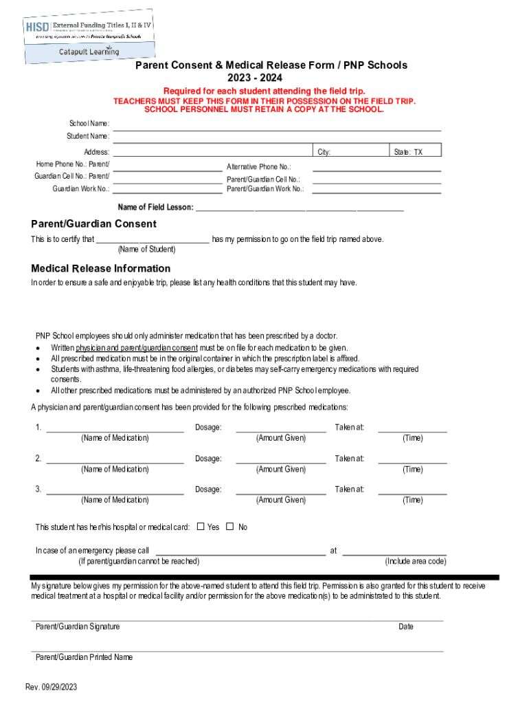 Fillable Online Parent Consent & Medical Release Form / PNP Schools Fax ...