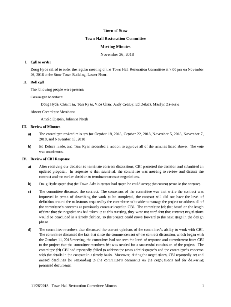 Town Hall Restoration Committee Doc Template | pdfFiller