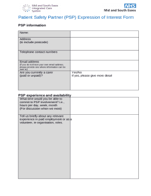 Patient Safety Partner Expression of Interest (docx, 54kb) Doc Template ...