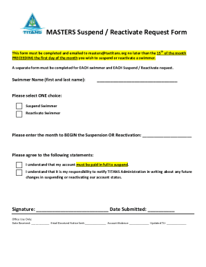 Fillable Online MASTERS Suspend / Reactivate Request Form Fax Email Print - pdfFiller