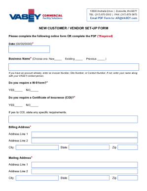 Fillable Online NEW CUSTOMER / VENDOR SET-UP FORM Fax Email Print ...