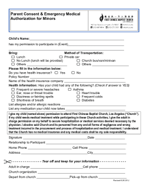 Fillable Online Parent Consent & Emergency Medical Authorization for ... Fax Email Print - pdfFiller