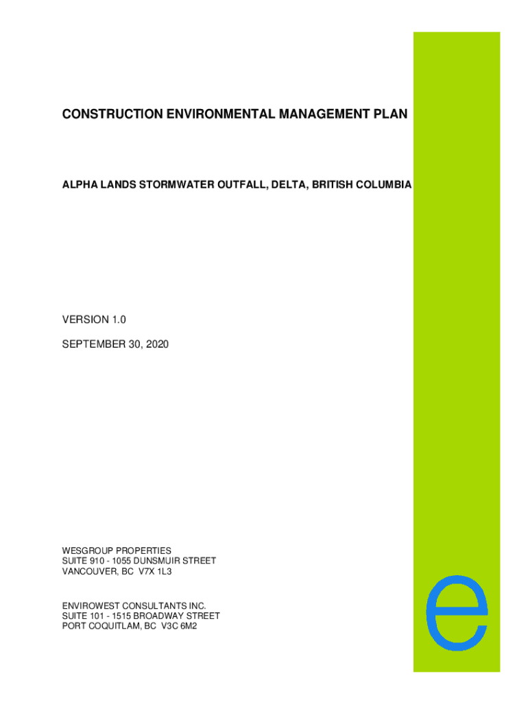 Fillable Online ALPHA LANDS STORMWATER OUTFALL, DELTA, BRITISH COLUMBIA ...