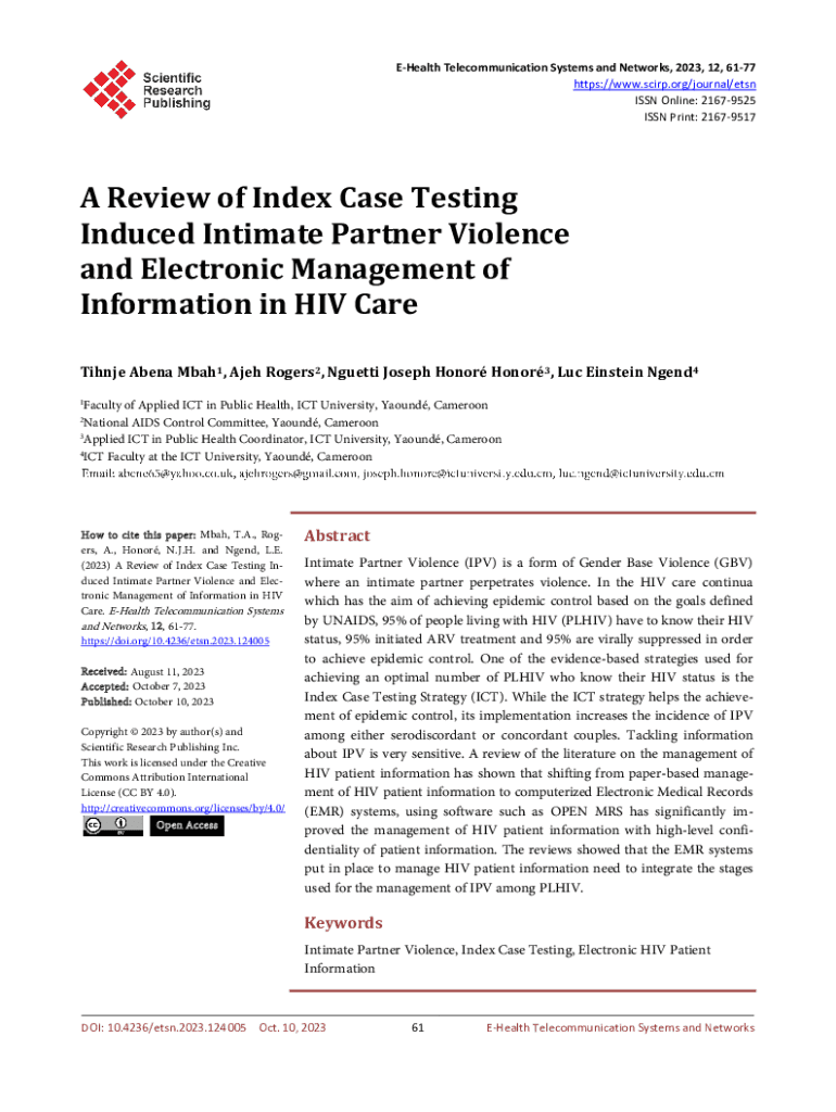 Fillable Online A Review of Index Case Testing Induced Intimate Partner ...